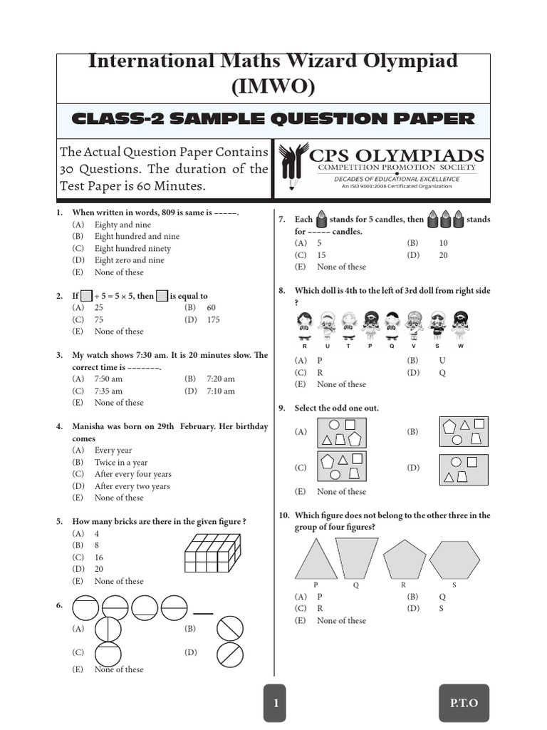 Math CLASS 2 Sample Paper | PDF
