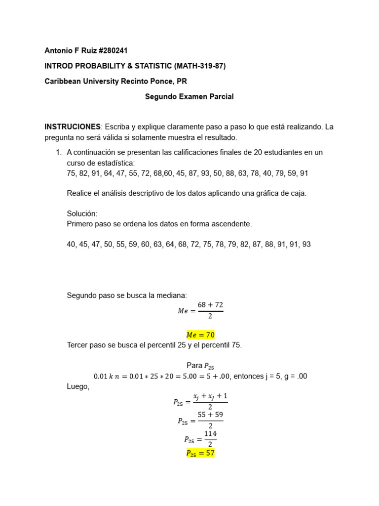 MATH 319_Segundo Examen Parcial_ARO | PDF | Estadísticas descriptivas | Matemáticas