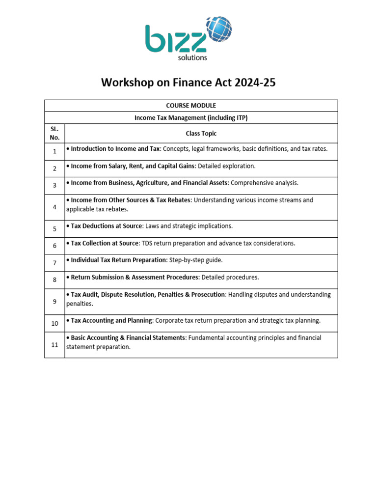 Module of Workshop On Finance Act 2024-25 (Updated) | PDF