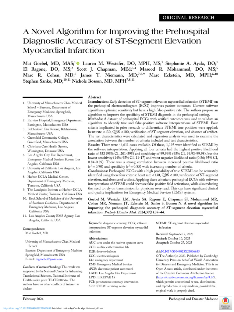 A Novel Algorithm For Improving The Prehospital Diagnostic Accuracy of ...