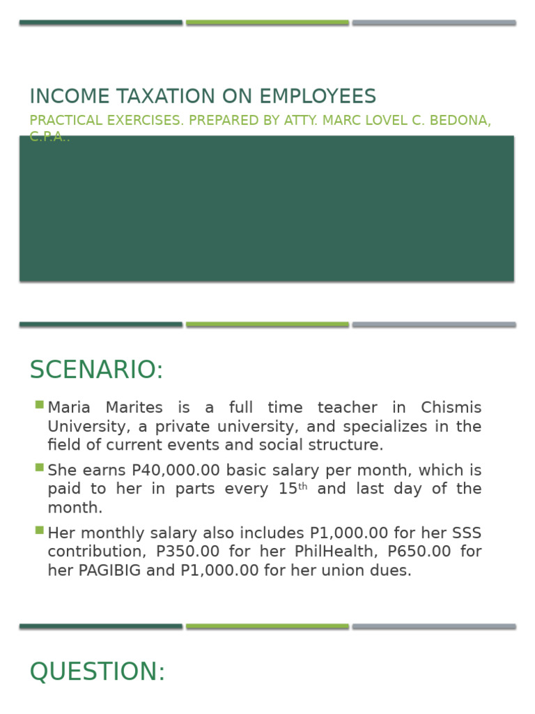 TED Practical Exercises On Income Taxation On Employees | PDF | Taxes | Taxation