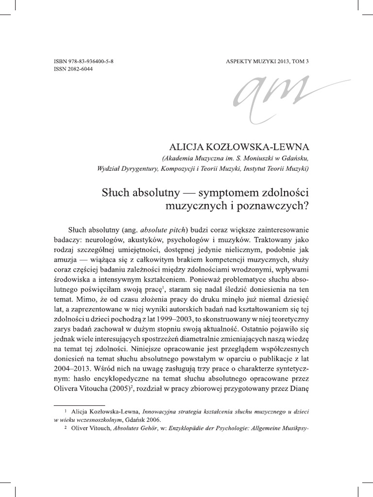 Słuch Absolutny Kozłowska Lewna | PDF