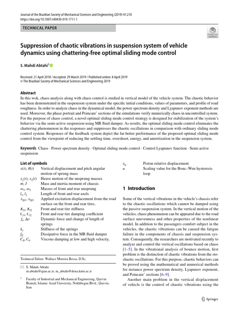 Suppression of Chaotic Vibrations in Suspension System of Vehicle ...