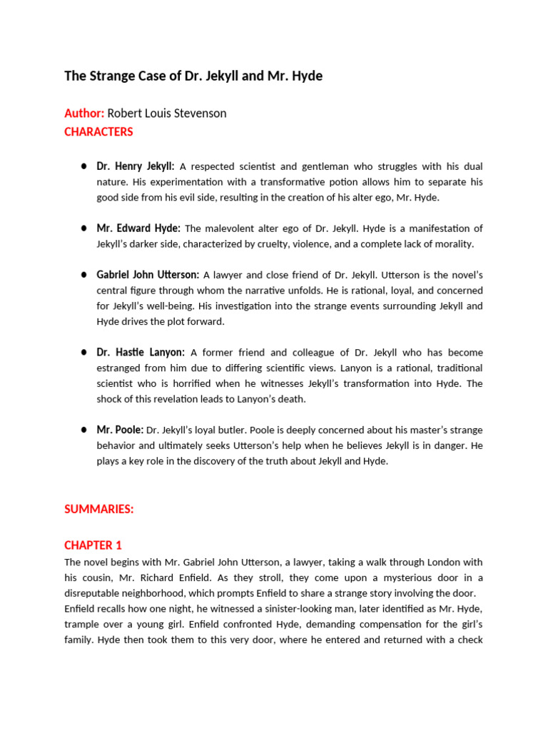 The Strange Case of Dr. Jekyll and Mr. Hyde | PDF | Strange Case Of Dr ...