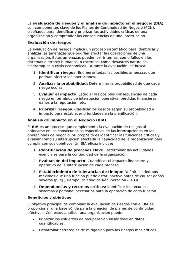 La Evaluación de Riesgos y El Análisis de Impacto en El Negocio | PDF ...