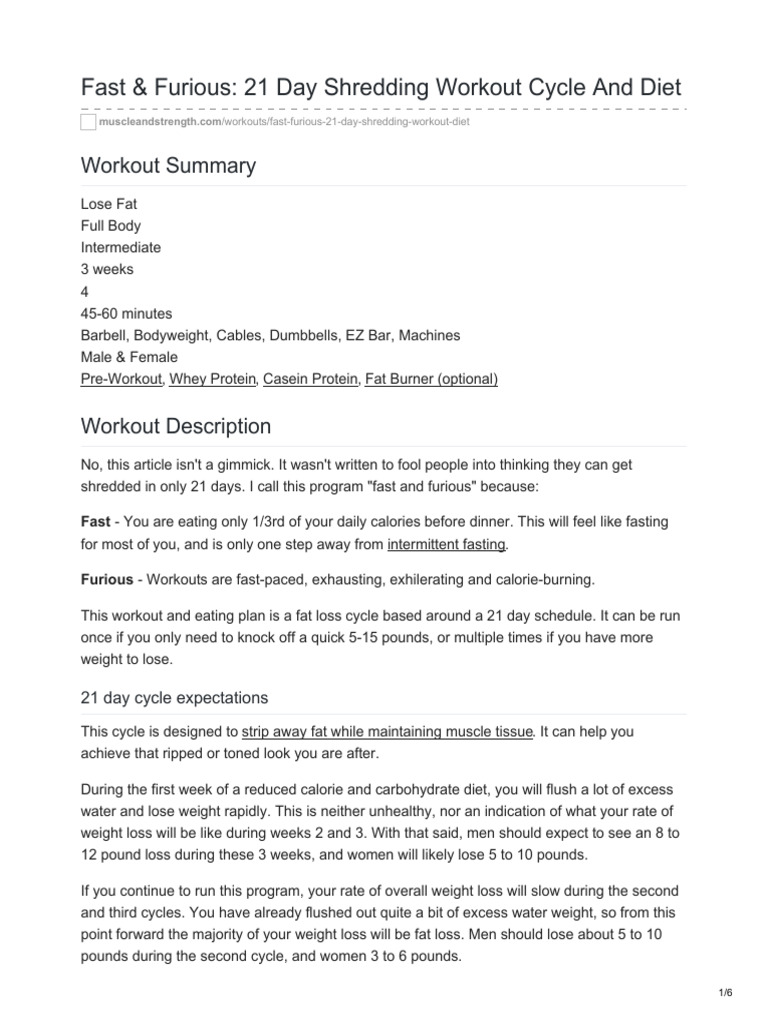 21 Day Shredding Workout Cycle and Diet | PDF | Aerobic Exercise ...