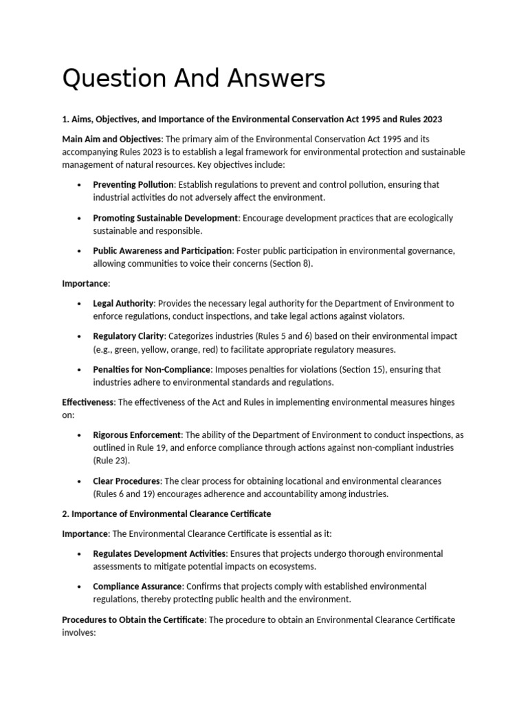 Question And Answers | PDF | Regulatory Compliance | Environmental ...