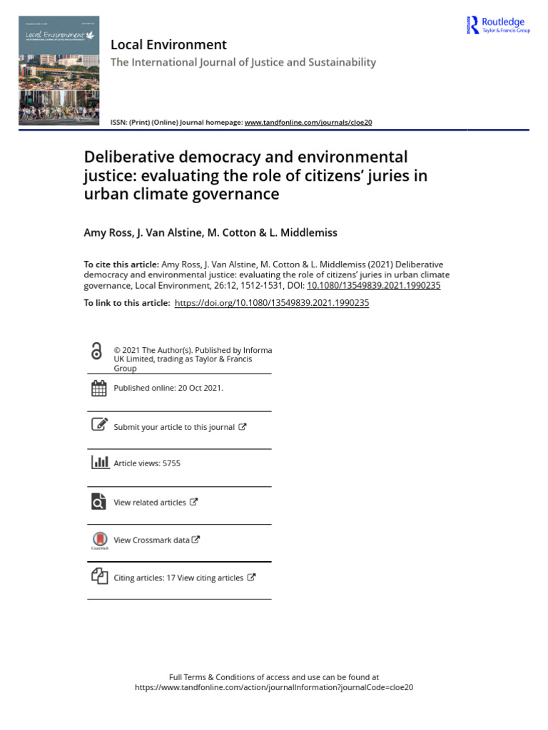 Deliberative Democracy and Environmental Justice Evaluating The Role of ...