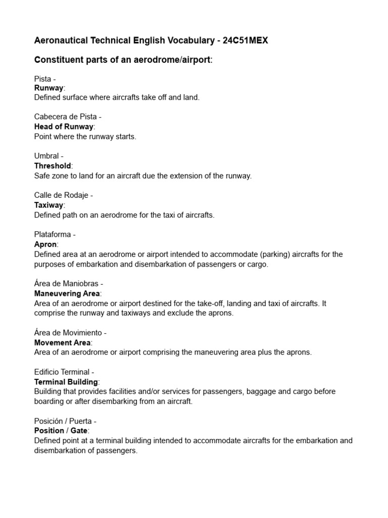 Aeronautical Technical English Vocabulary - 24C51MEX | PDF | Empennage ...