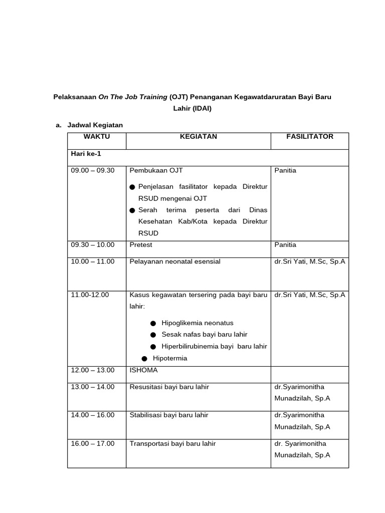 Jadwal OJT Sophi - Edit Fasilitator | PDF | Pengembangan Diri
