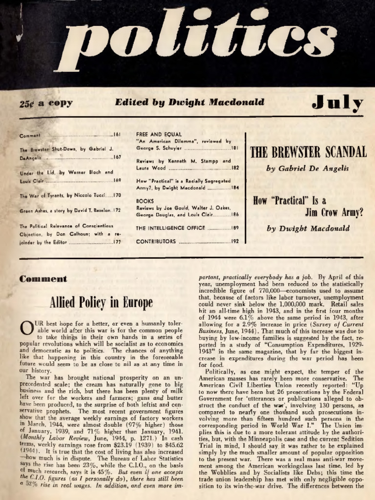 Politics (July 1944) | PDF | Cost Of Living | Allies Of World War II