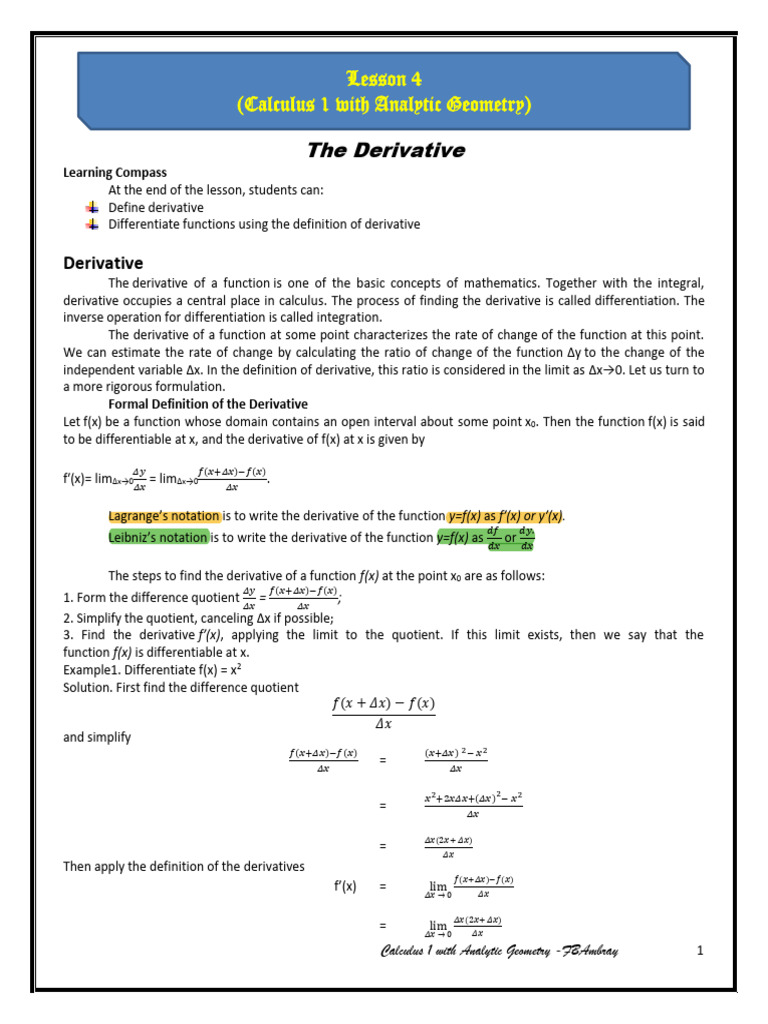 Lesson-4-The-Derivative | PDF | Derivative | Function (Mathematics) Lesson-4-The-Derivative | PDF | Derivative | Function (Mathematics)