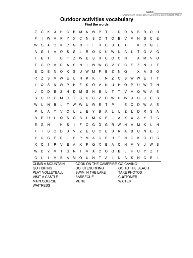 Outdoor Activities Word Search Puzzle | PDF