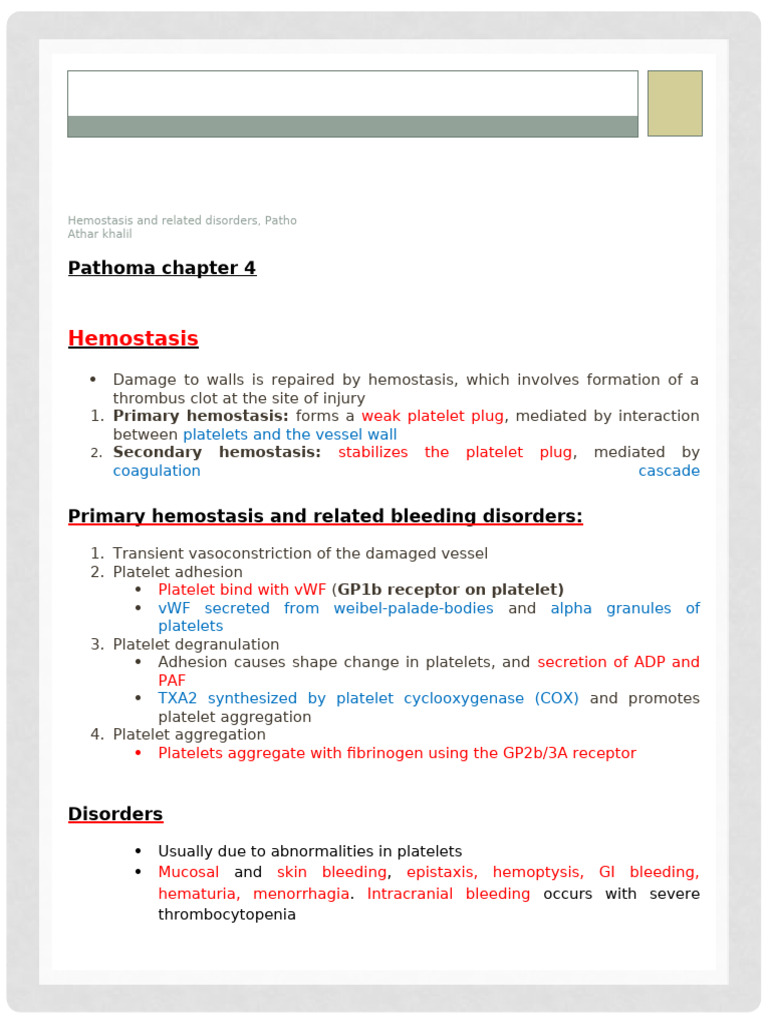 Pathoma Chap 4 | PDF | Platelet | Coagulation