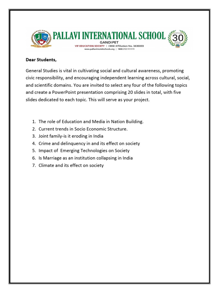 General Studies Project Topics | PDF