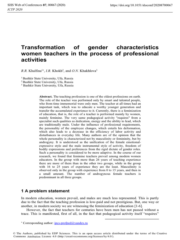 Transformation of Gender Characteristics Women Teachers in The Process ...