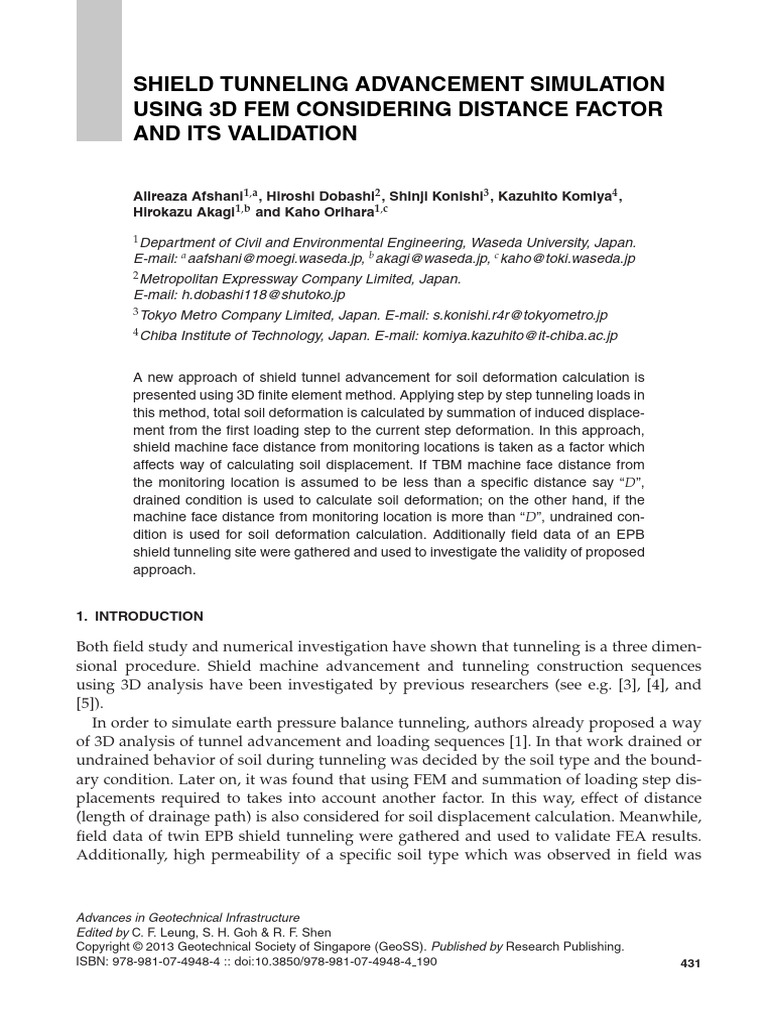 2013 - Shield Tunneling Advancement Simulation Using 3D FEM Considering Distance Factor and Its ...
