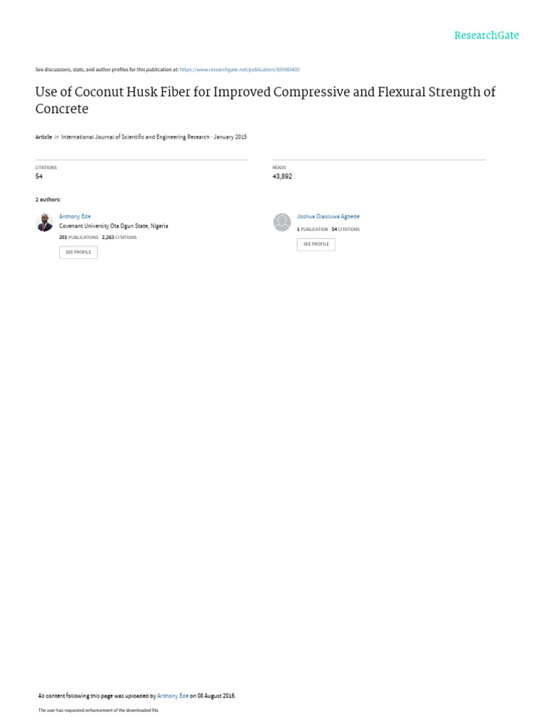 Ede Agbede - Use of Coconut Husk Fiber For Improved Compressive 1 | PDF ...