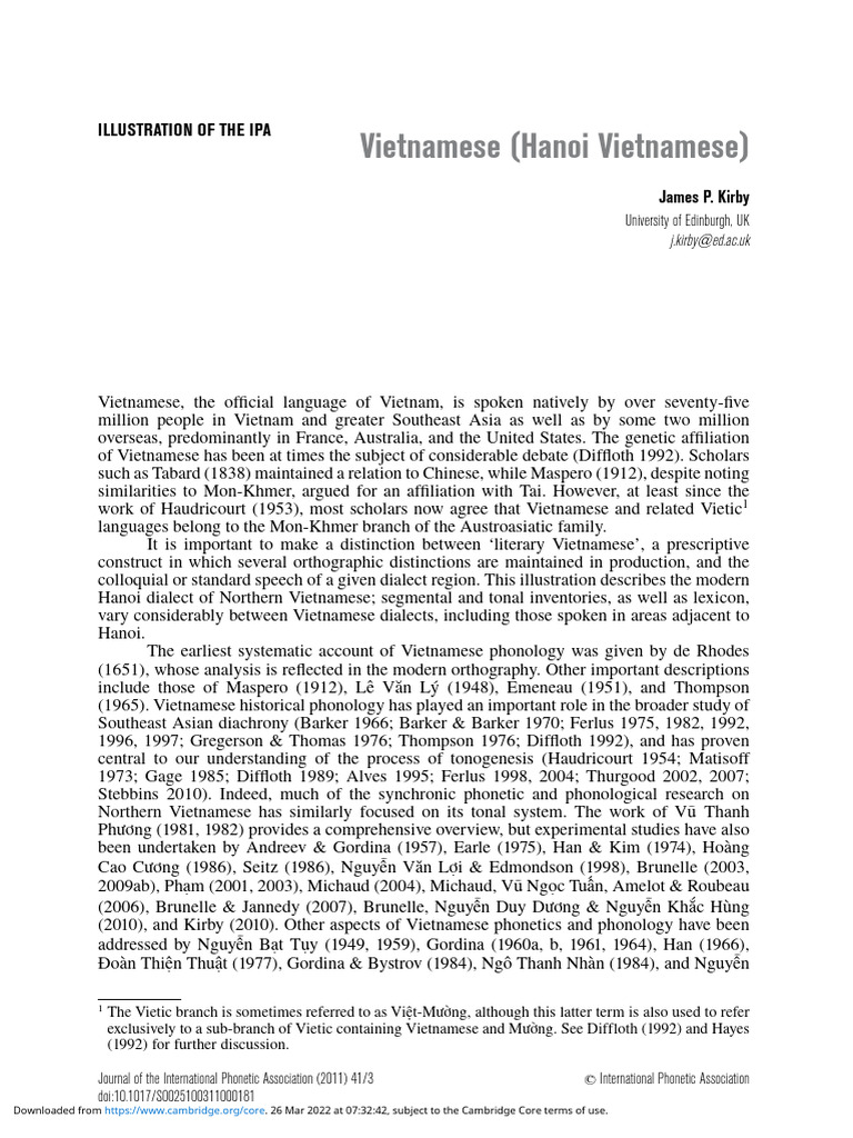 Vietnamese Hanoi Vietnamese | PDF | Tone (Linguistics) | Syllable