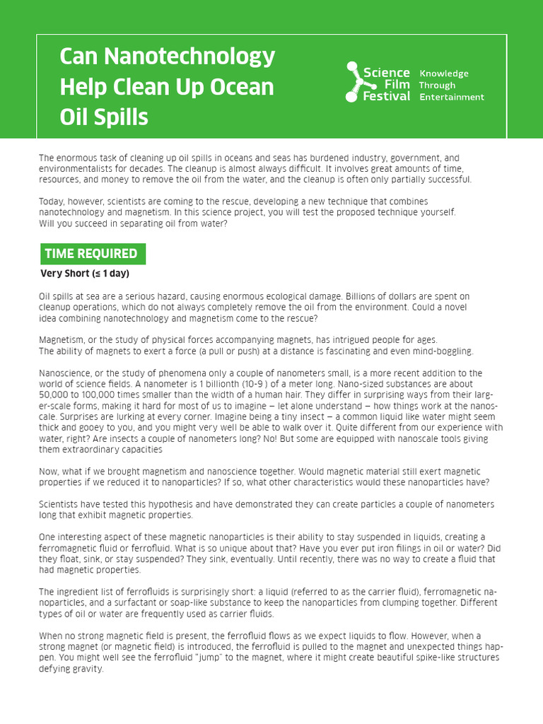 Nanotechnology for Ocean Oil Spill Cleanup | PDF | Materials ...