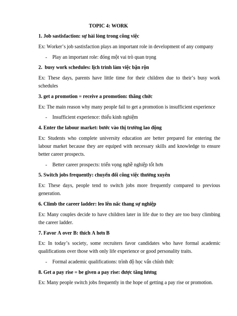 Topic Work Vocab | PDF | Vietnam