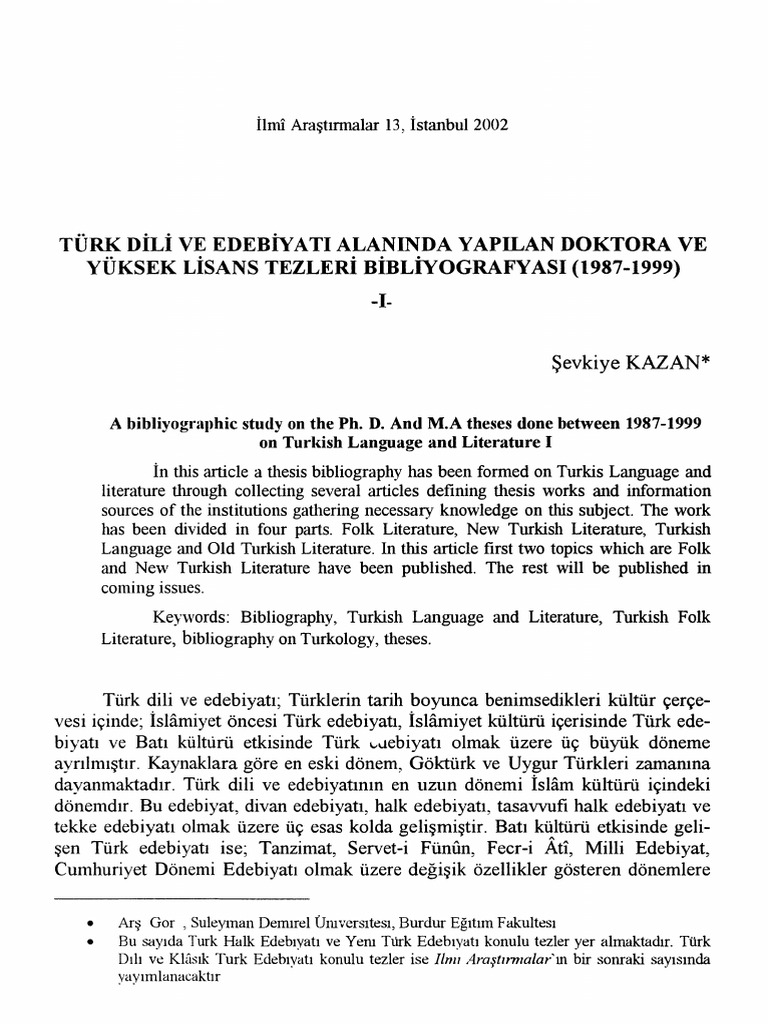 T - RK Dili Ve Edebiyat - Alan - Nda Yap - Lan Doktora Ve Y - Ksek ...