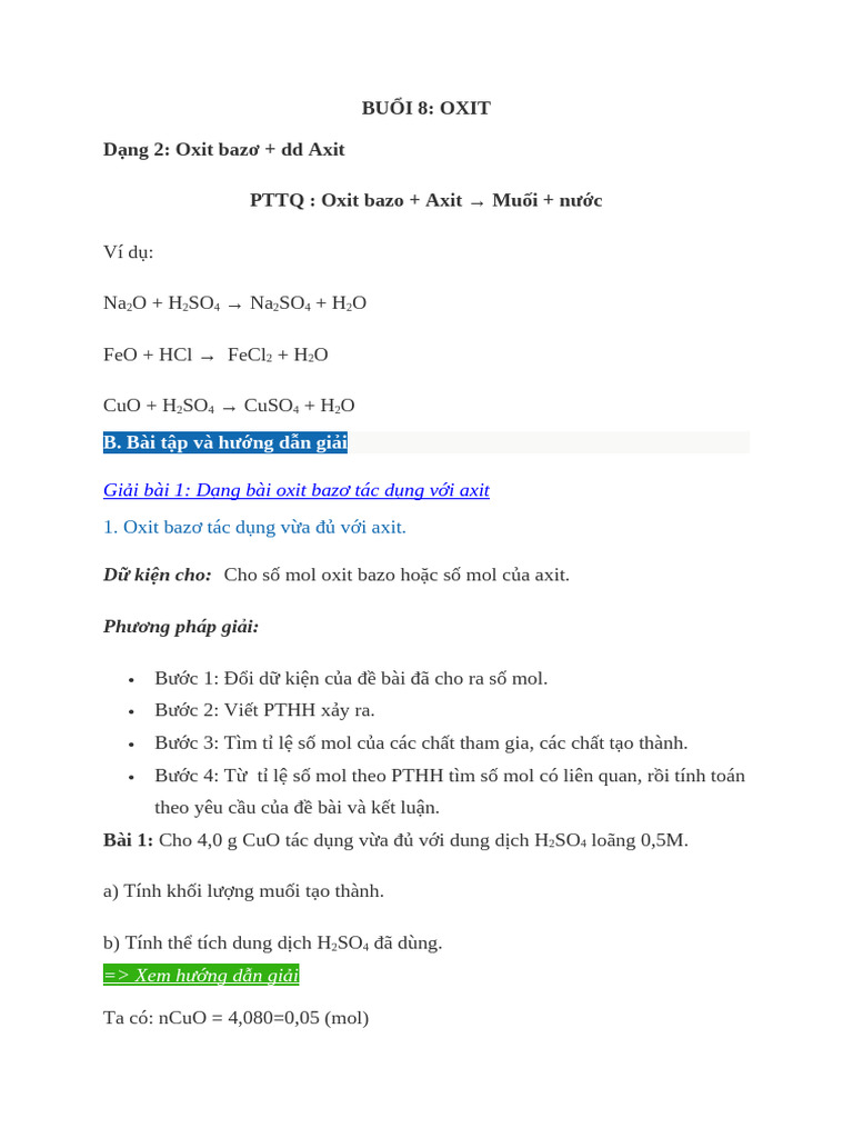Bu I 8. Hoá 9 Oxit 2 | PDF