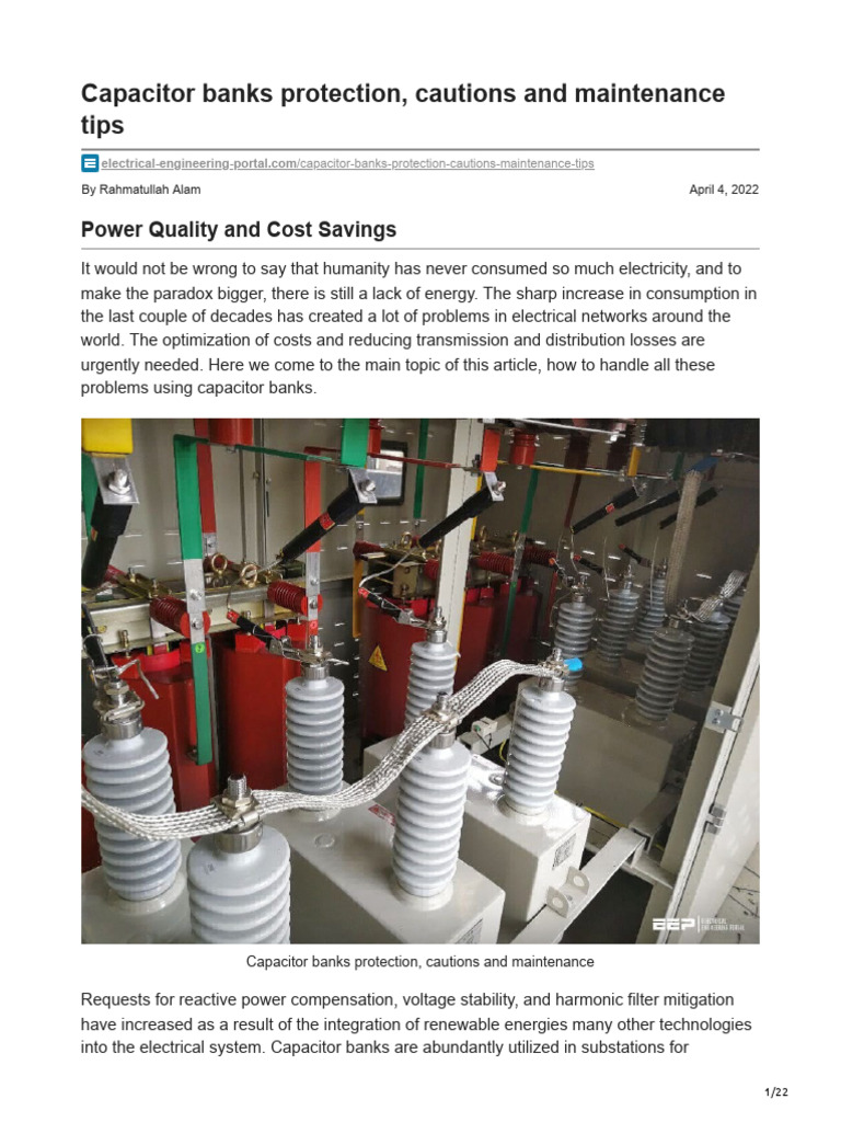 Capacitor Banks Protection Cautions and Maintenance Tips | PDF ...