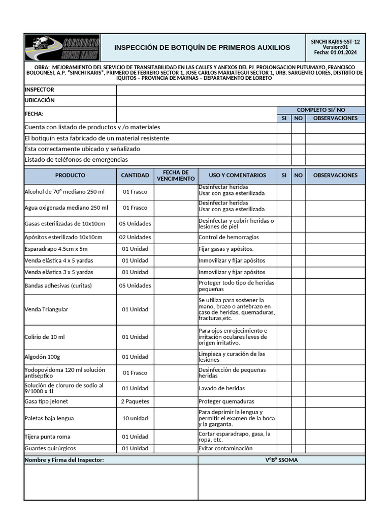 Inspeccion de Botiquin | PDF