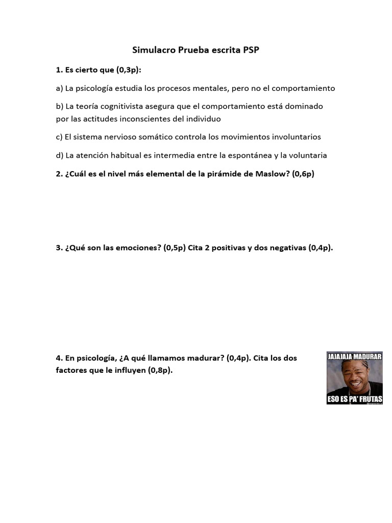 Simulacro Prueba Escrita PSP | PDF