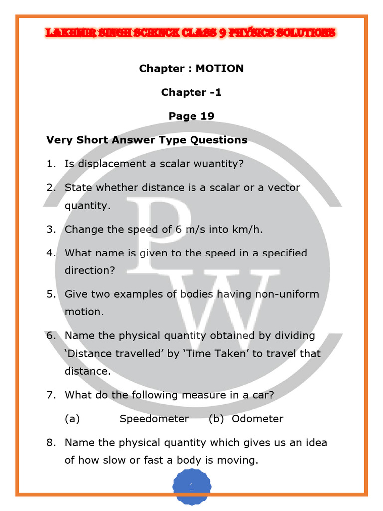 Class 9 Physics: Motion Solutions | PDF | Speed | Acceleration