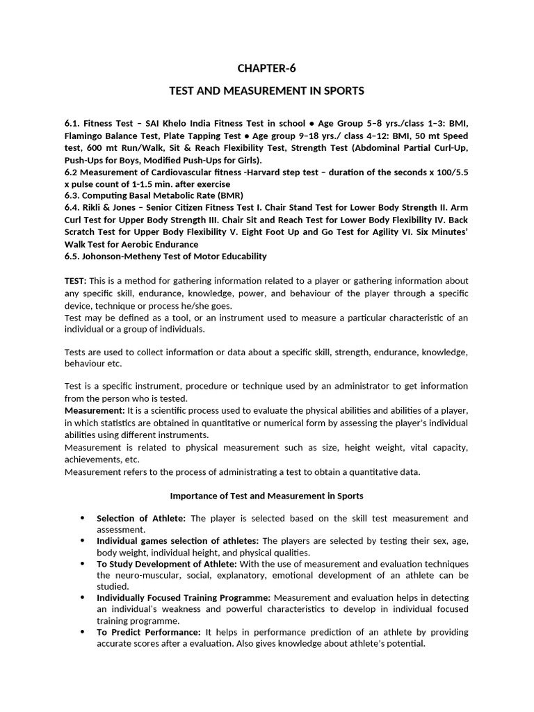 Chapter - 6 Test and Measurement in Sports Session 2024-25 | PDF | Body ...