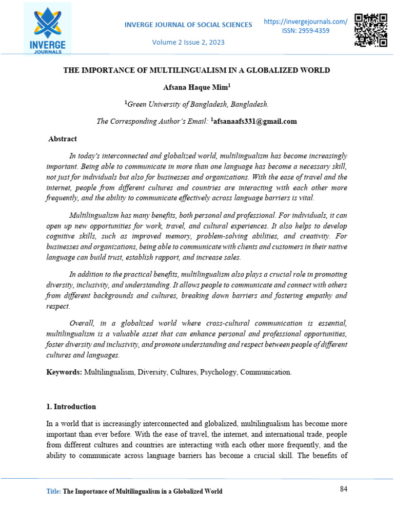 The Importance of Multilingualism in A Globalized World Afsana Haque Mim | PDF | Multilingualism ...