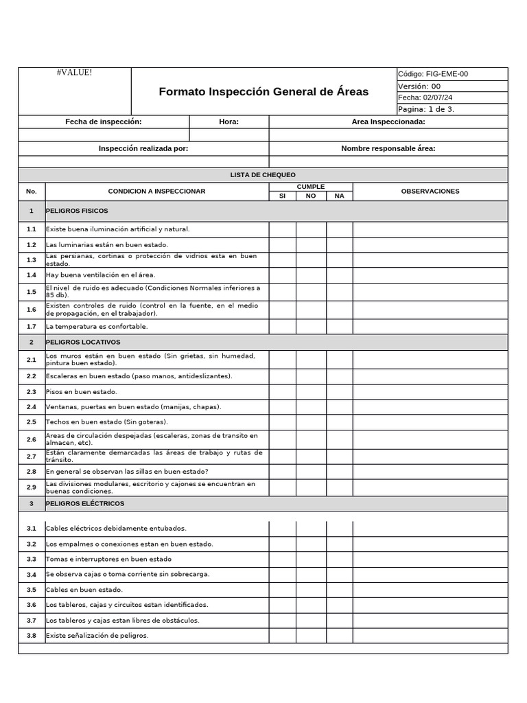 Formato de Inspección General de Las Áreas | PDF | Tecnología