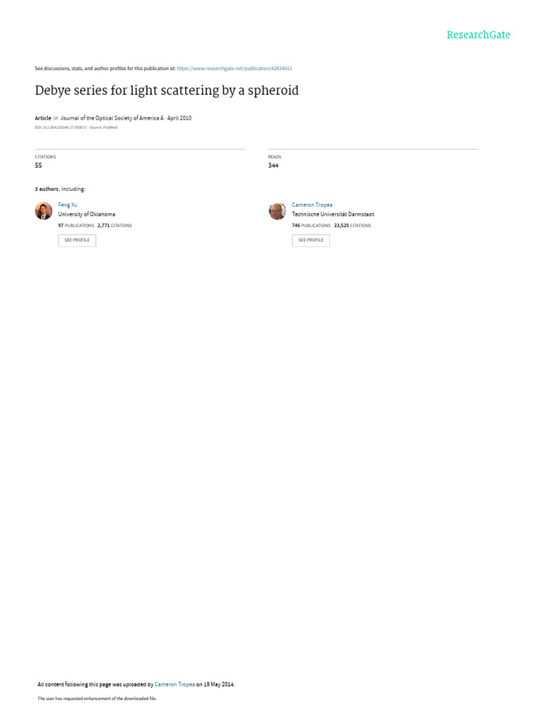 Debye Series For Light Scattering by A Spheroid | PDF | Scattering | Waves