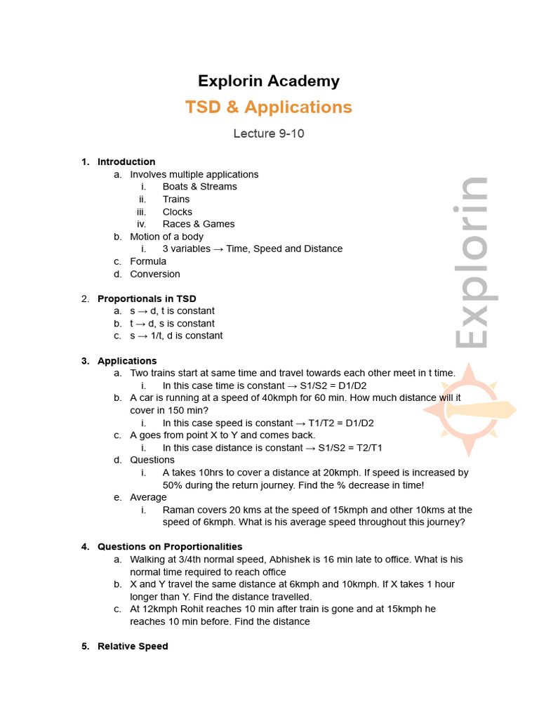 Lecture 9 - TSD & Applications | PDF | Speed | Length