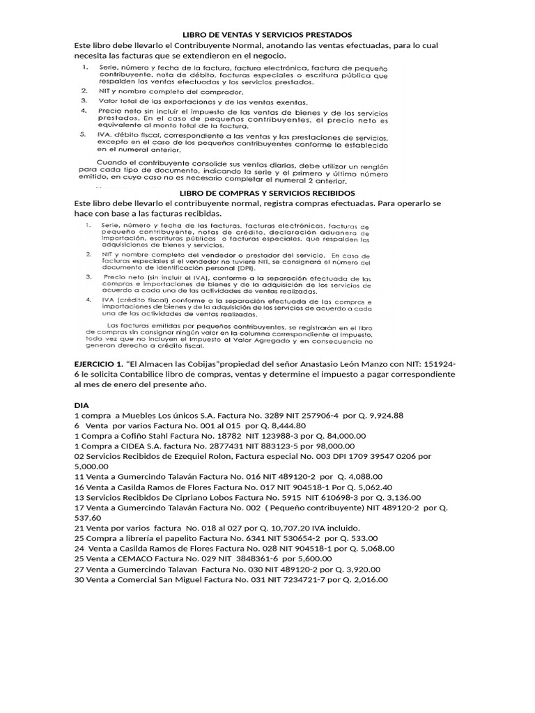 Ejercicio Libro de Compras, Libro de Ventas | PDF | Finanzas y dinero