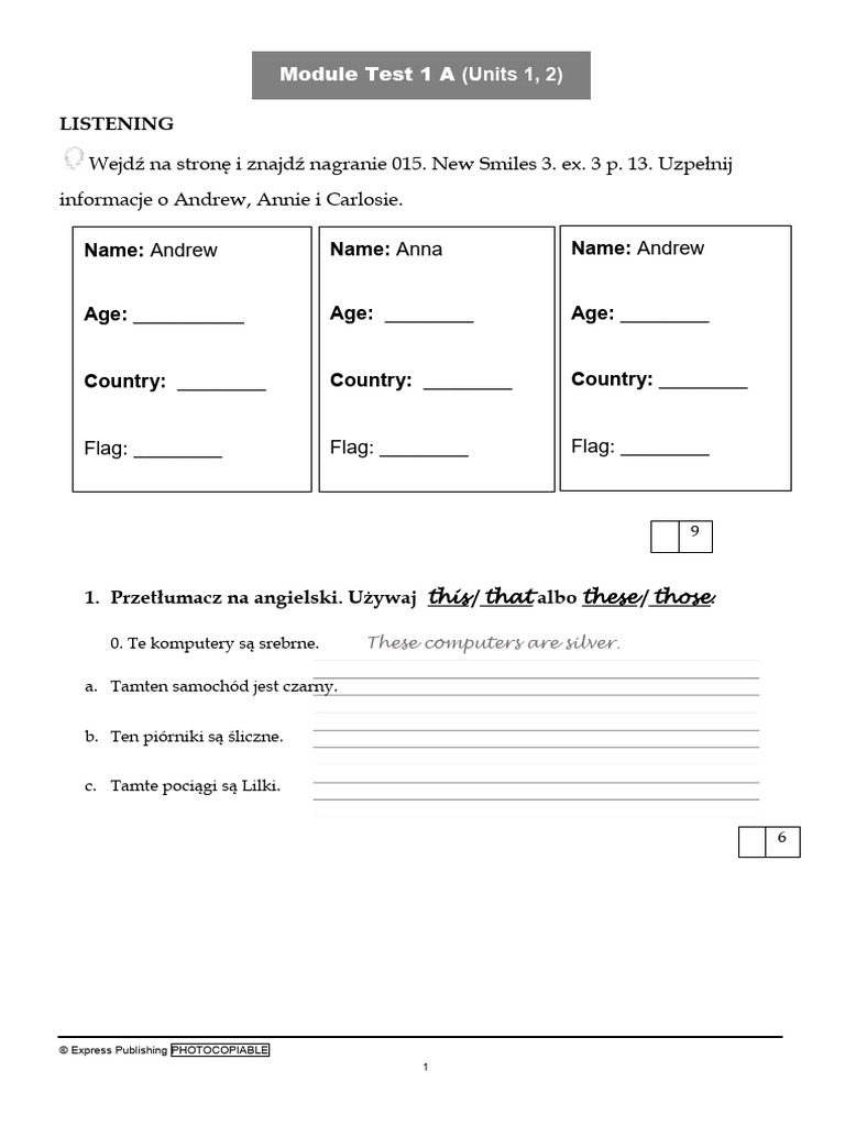 Smiles 3 Module Test 1-2 Treningowy | PDF