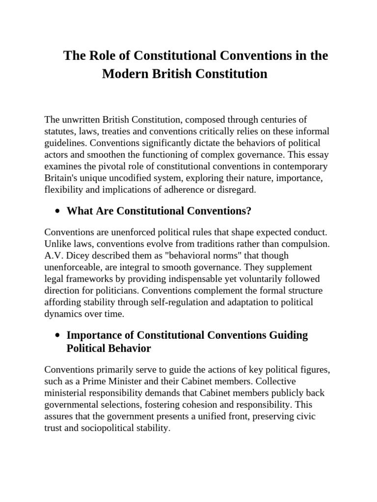 The Role of Constitutional Conventions in The Modern British ...