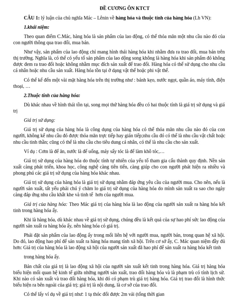 ĐỀ CƯƠNG ÔN KTCT | PDF