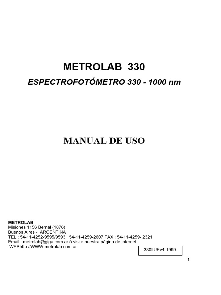 Manual Espectrofotómetro Metrolab 330 | PDF | Espectrofotometria ...