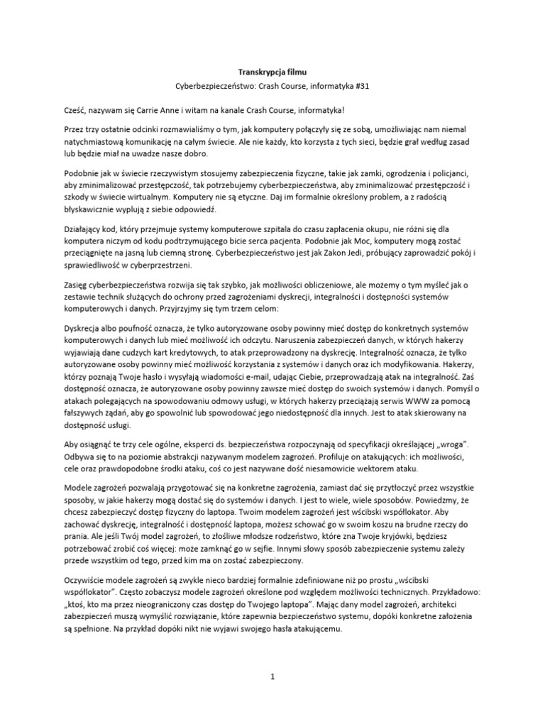 Cybersecurity Crash Course Computer Science Transcript - PL-PL | PDF