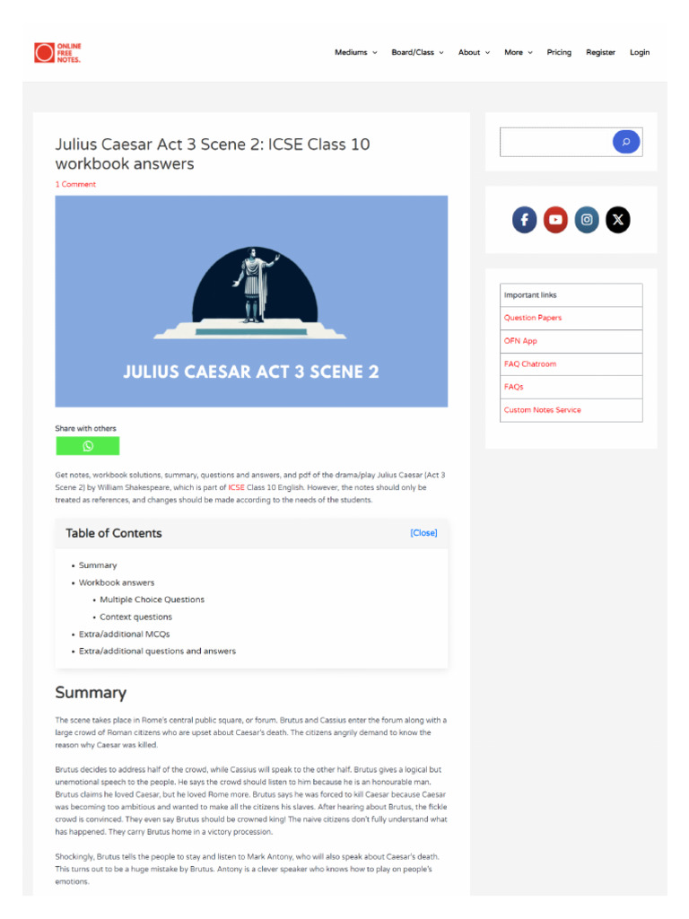 Julius Caesar Revision Act 3 Scene 2 | PDF