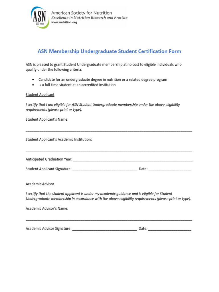 ASN Membership Undergraduate Student Certification Form | PDF | Career ...