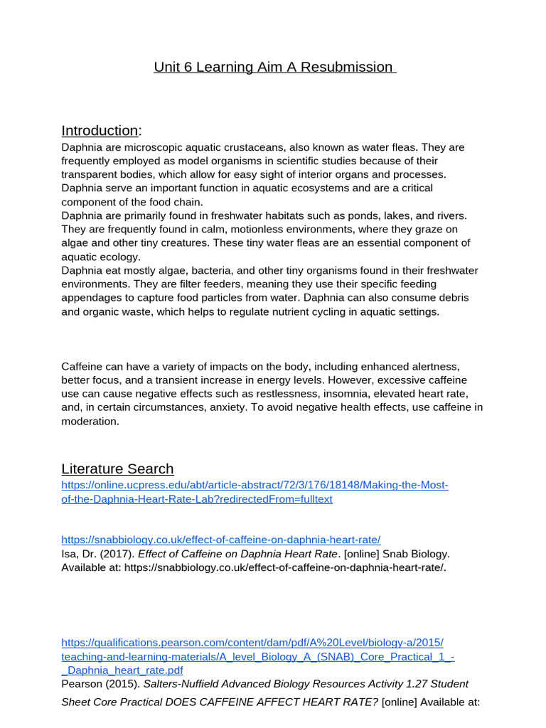 Unit 6 Learning Aim A Resubmission | PDF | Heart Rate | Caffeine