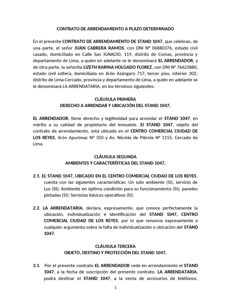 Contrato de Arrendamiento A Plazo Determinado | PDF | Daños y perjuicios | Ley común
