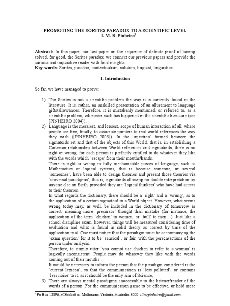 Promoting The Sorites Paradox To A Scientific Level | PDF | Paradigm ...