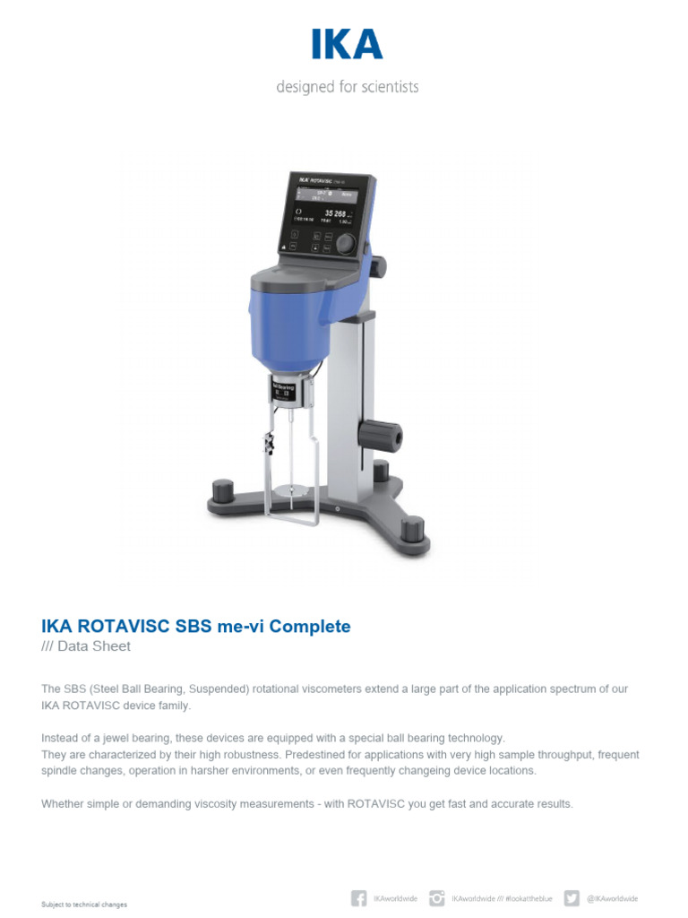 Data Sheet IKA ROTAVISC SBS Me-Vi Complete | PDF | Manufactured Goods | Electrical Engineering