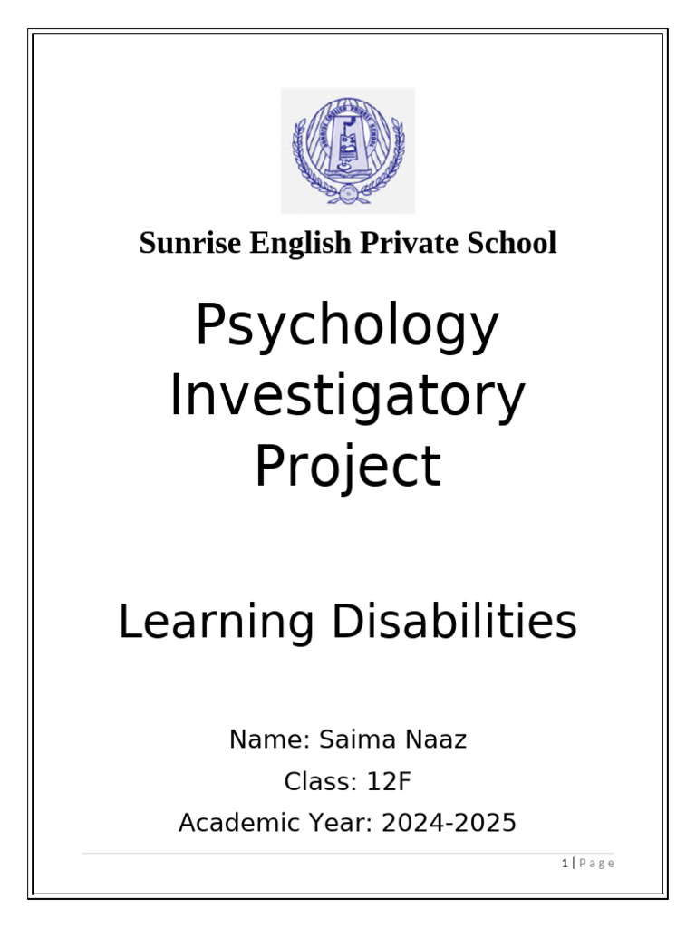 Psychology Project | PDF | Learning Disability | Dyslexia