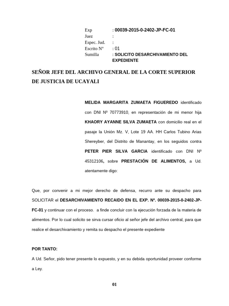 Solicito Desarchivamiento Melida Margarita | PDF | Justicia | Crimen y violencia